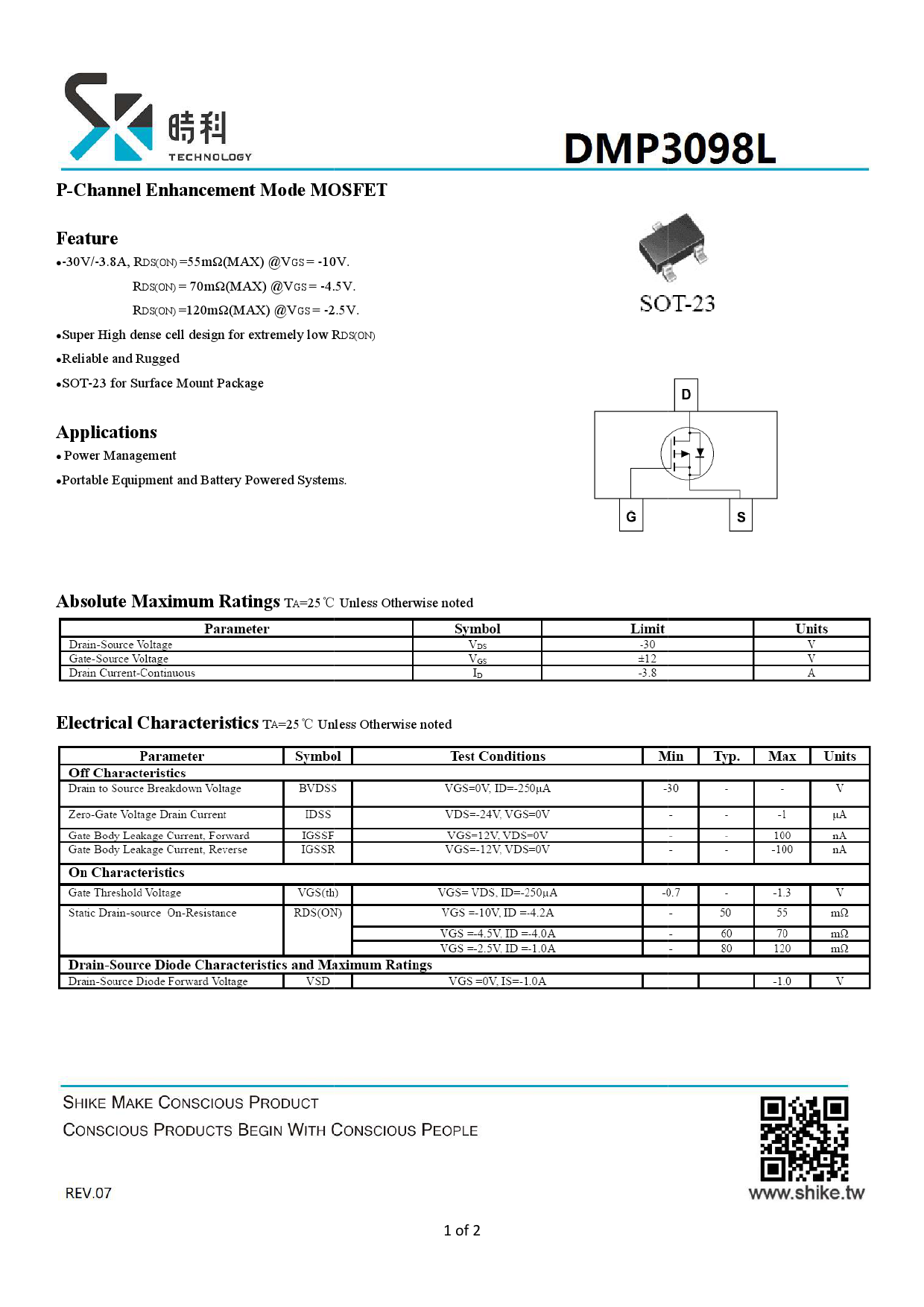 DMP3098L_（SHIKUES(时科)）DMP3098L中文资料_价格_PDF手册-立创电子商城