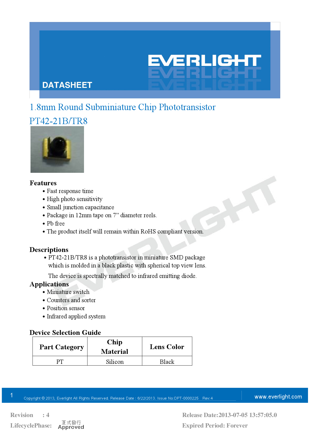 PT42-21B/TR8_（EVERLIGHT(台湾亿光)）PT42-21B/TR8中文资料_价格_PDF手册-立创电子商城