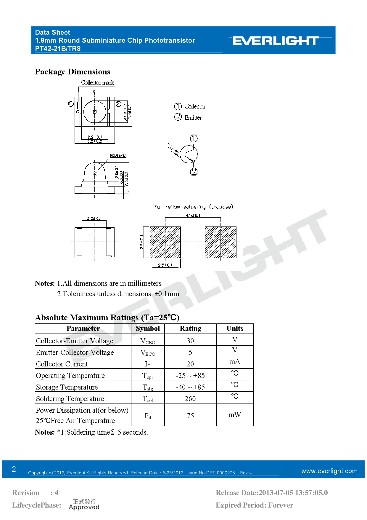 PT42-21B/TR8_（EVERLIGHT(台湾亿光)）PT42-21B/TR8中文资料_价格_PDF手册-立创电子商城
