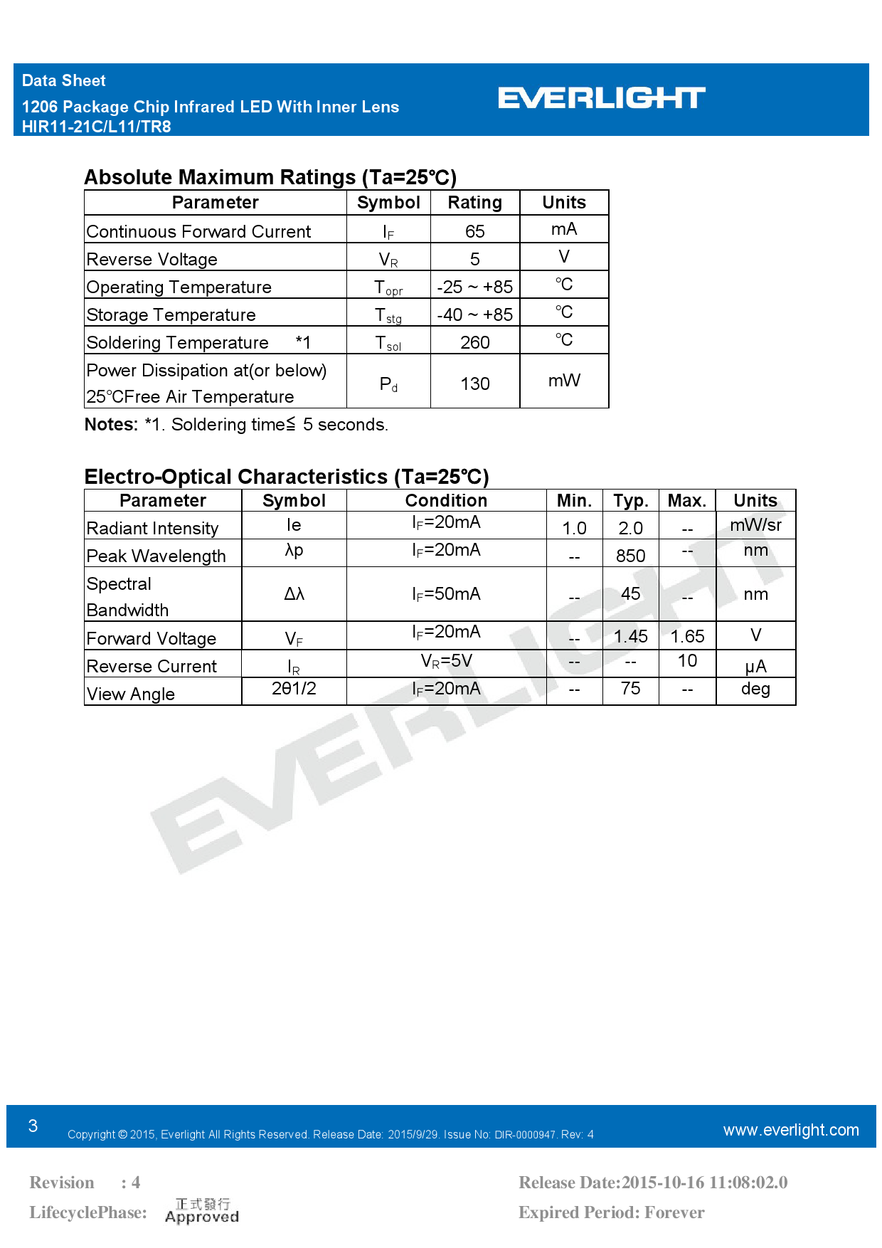 HIR11-21C/L11/TR8_（EVERLIGHT(亿光)）HIR11-21C/L11/TR8中文资料_价格_PDF手册-立创电子商城