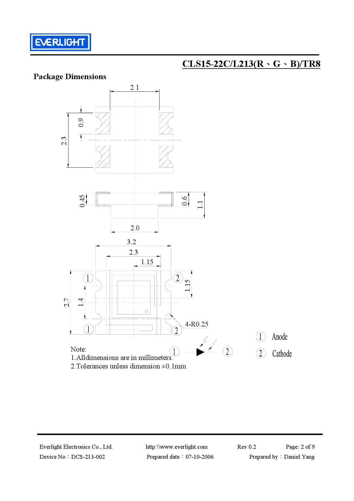 CLS15-22C/L213B/TR8_（EVERLIGHT(亿光)）CLS15-22C/L213B/TR8中文资料_价格_PDF手册-立创电子商城