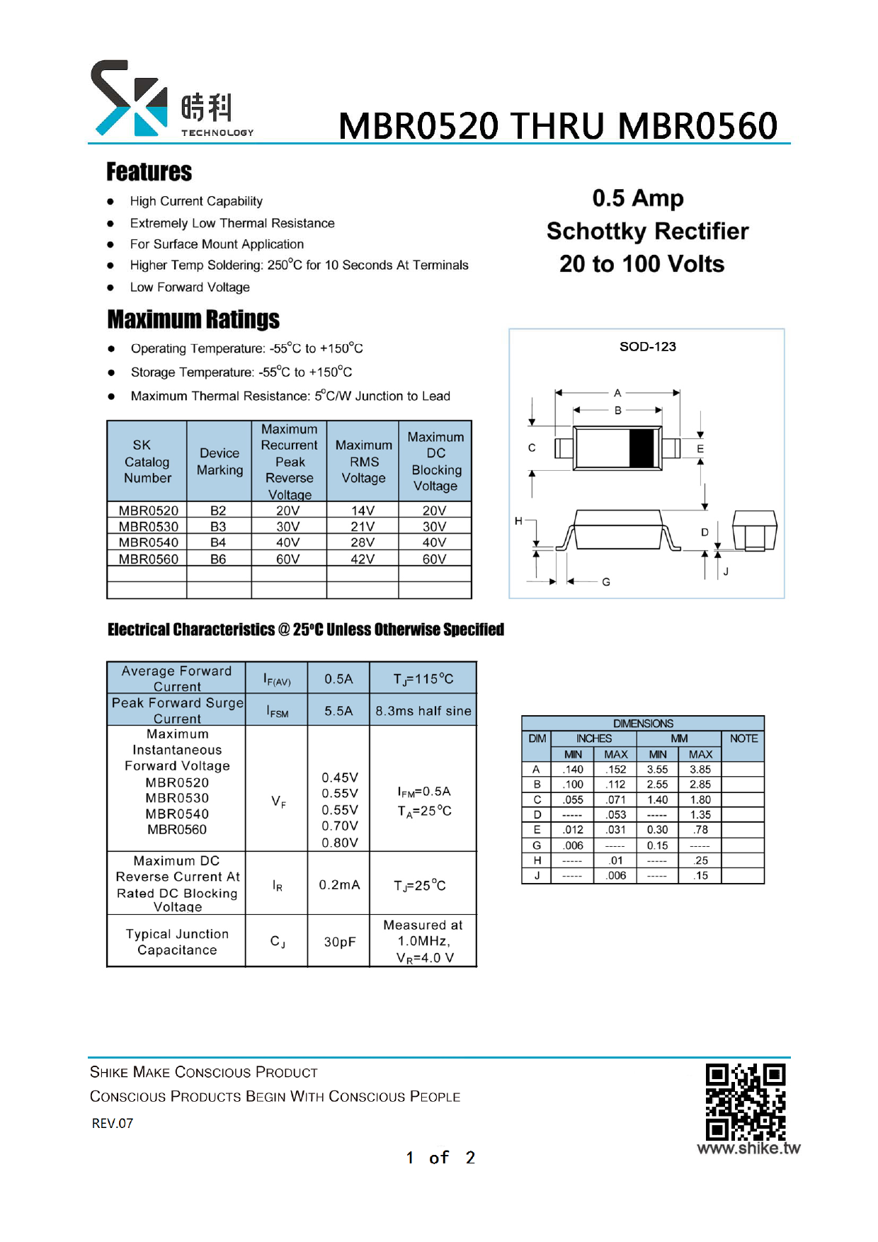 MBR0540_（SHIKUES(时科)）MBR0540中文资料_价格_PDF手册-立创电子商城