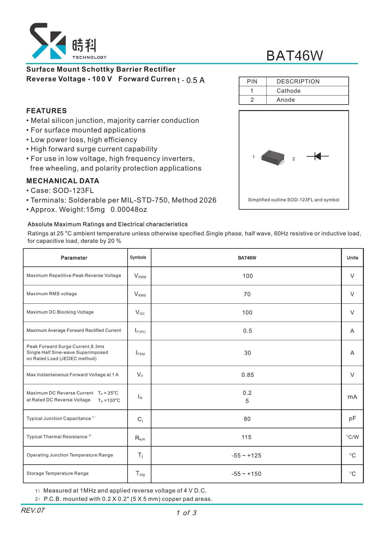 BAT46W_（SHIKUES(时科)）BAT46W中文资料_价格_PDF手册-立创电子商城