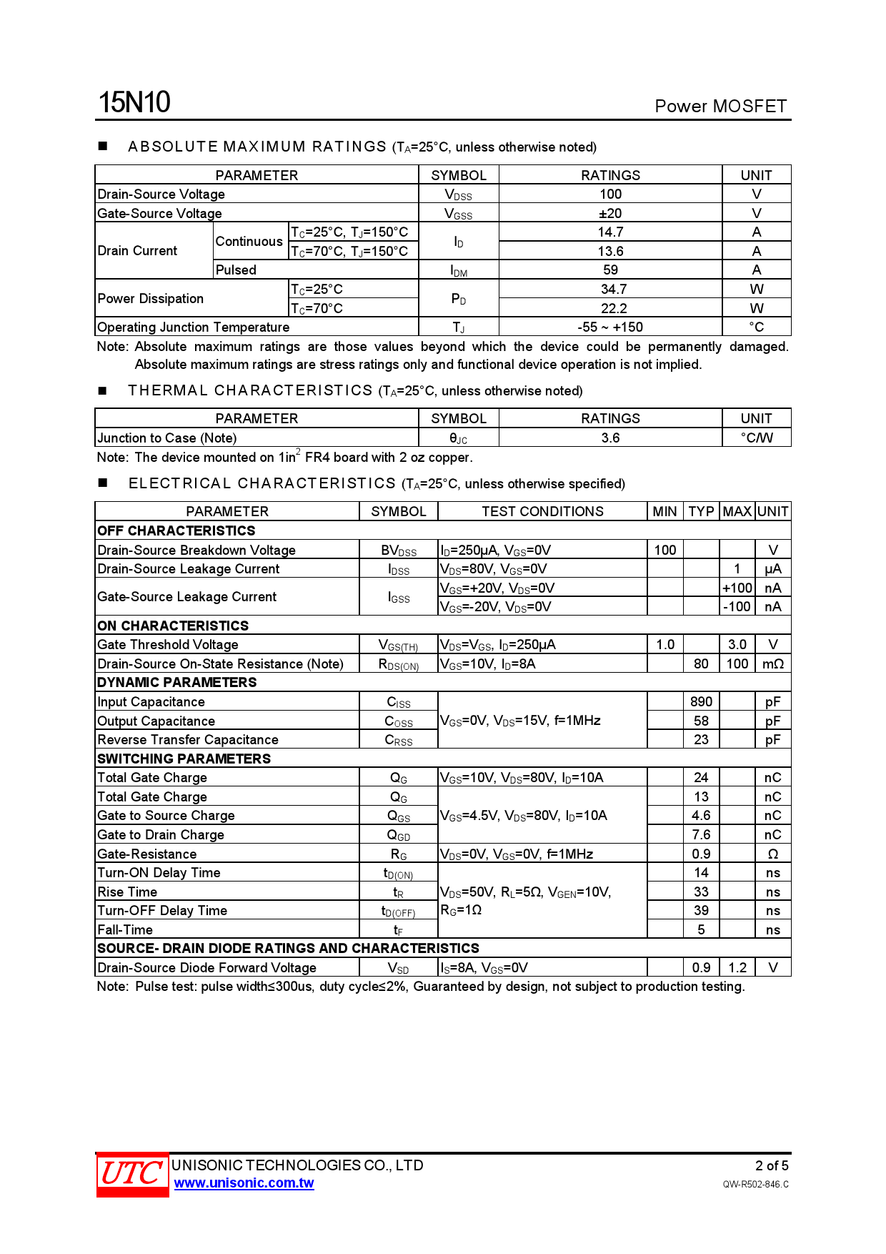 15N10L-TN3-R_（UTC(友顺)）15N10L-TN3-R中文资料_价格_PDF手册-立创电子商城