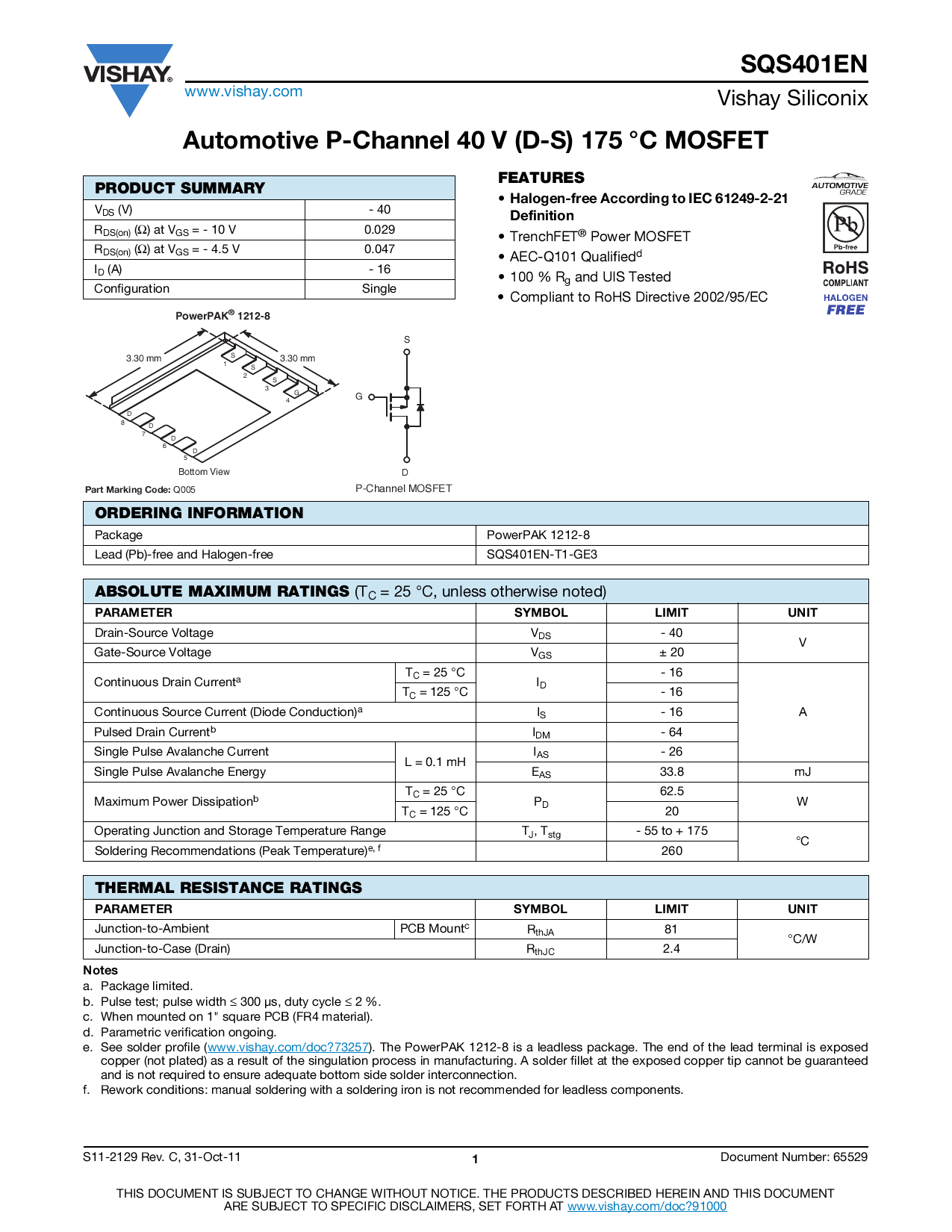 SQS401EN-T1_GE3_（VISHAY(威世)）SQS401EN-T1_GE3中文资料_价格_PDF手册-立创电子商城