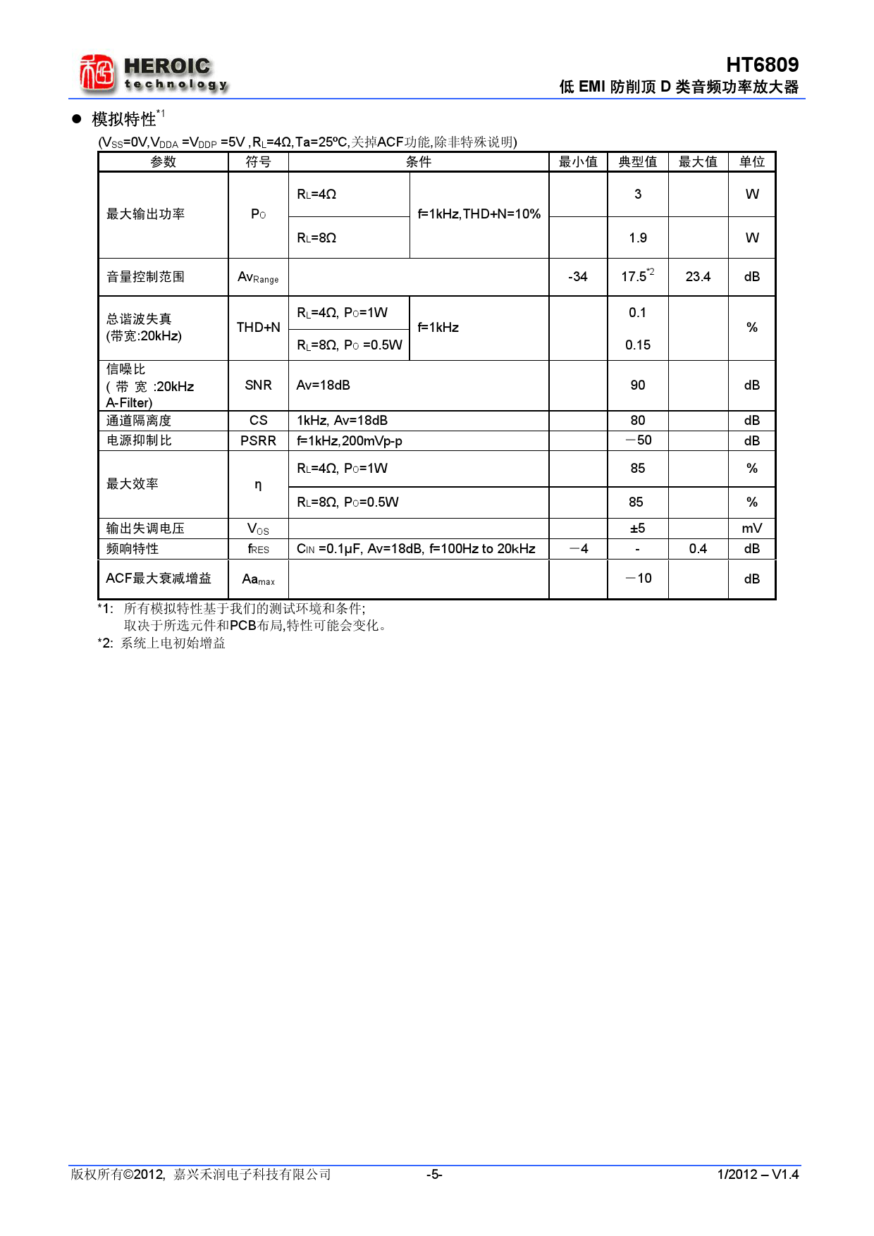 HT6809_（嘉兴禾润）HT6809中文资料_价格_PDF手册-立创电子商城