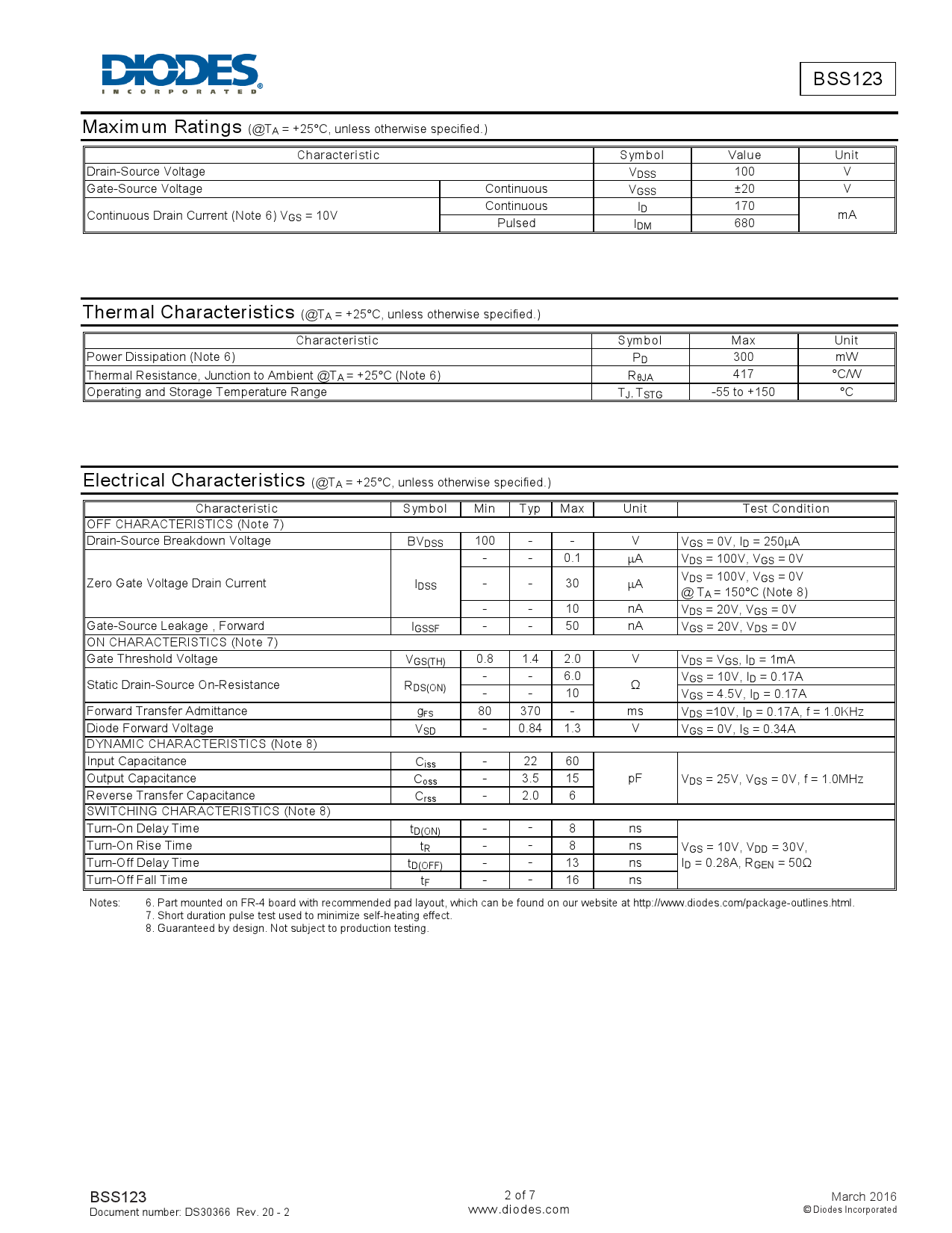 BSS123-7-F_（DIODES(美台)）BSS123-7-F中文资料_价格_PDF手册-立创电子商城