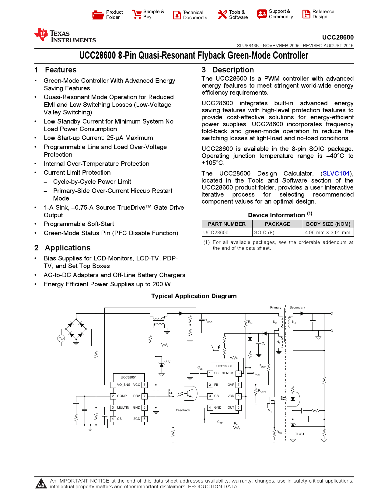 UCC28600DR_（TI(德州仪器)）UCC28600DR中文资料_价格_PDF手册-立创电子商城