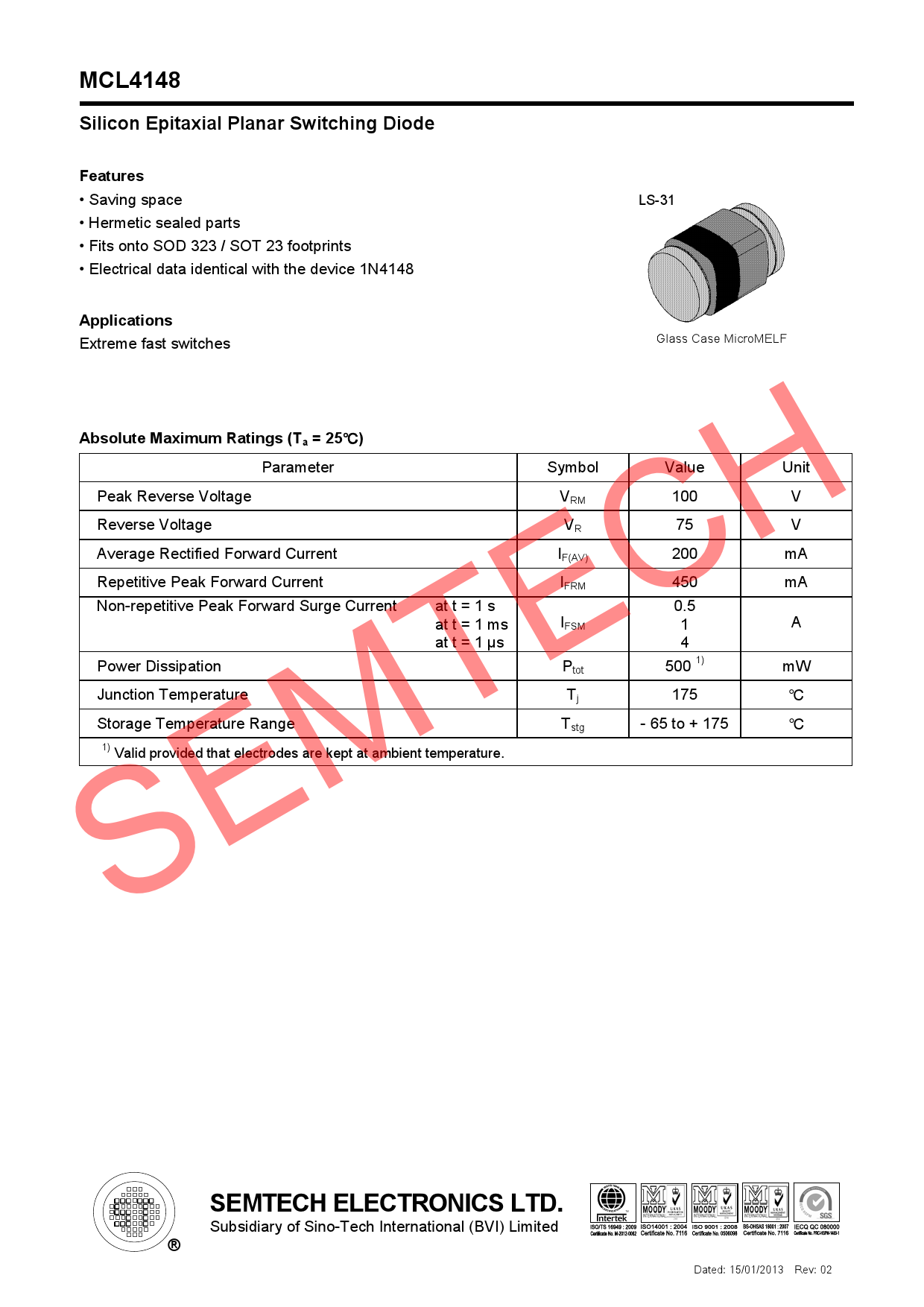 MCL4148_（ST(先科)）MCL4148中文资料_价格_PDF手册-立创电子商城