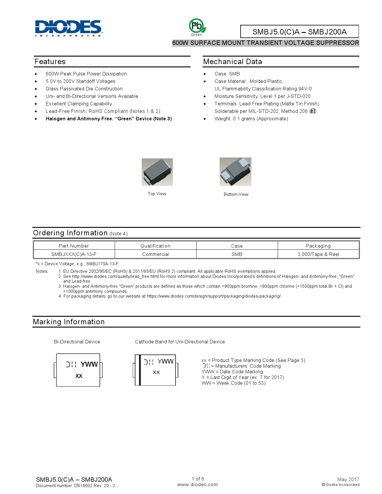SMBJ33CA-13-F_（DIODES(美台)）SMBJ33CA-13-F中文资料_价格_PDF手册-立创电子商城