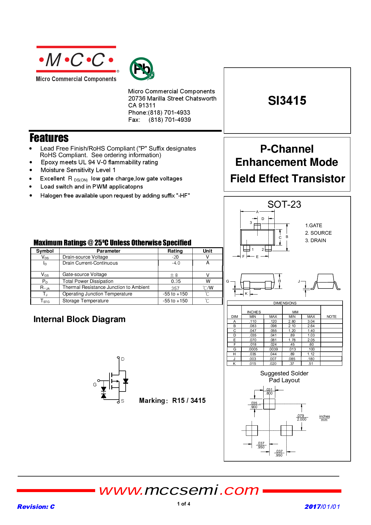 SI3415-TP_（MCC(美微科)）SI3415-TP中文资料_价格_PDF手册-立创电子商城
