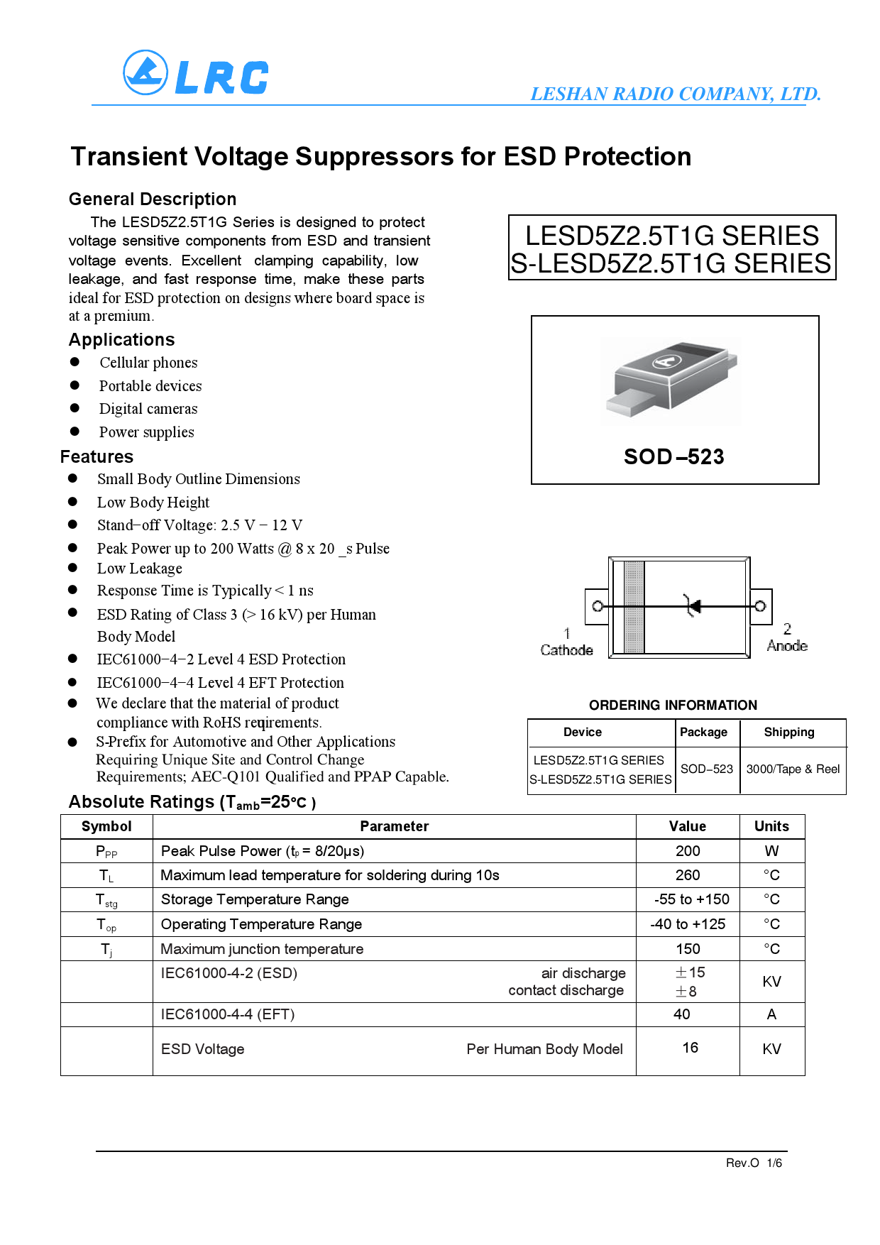 LESD5Z3.3T1G_（LRC(乐山无线电)）LESD5Z3.3T1G中文资料_价格_PDF手册-立创电子商城