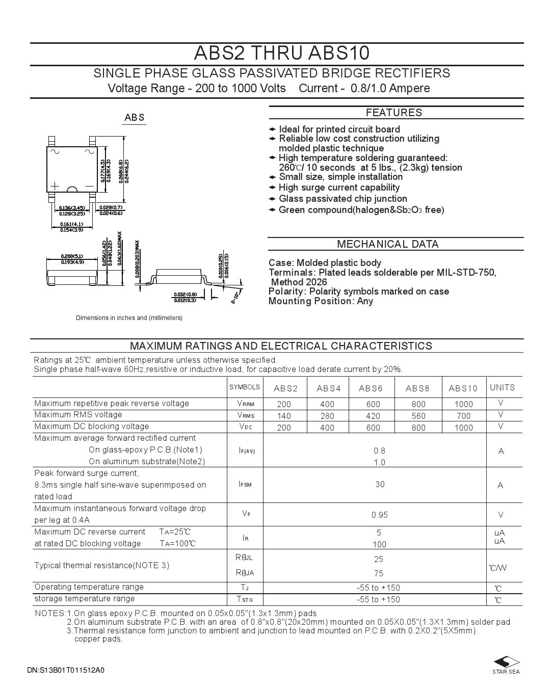 ABS10_（星海）ABS10中文资料_价格_PDF手册-立创电子商城
