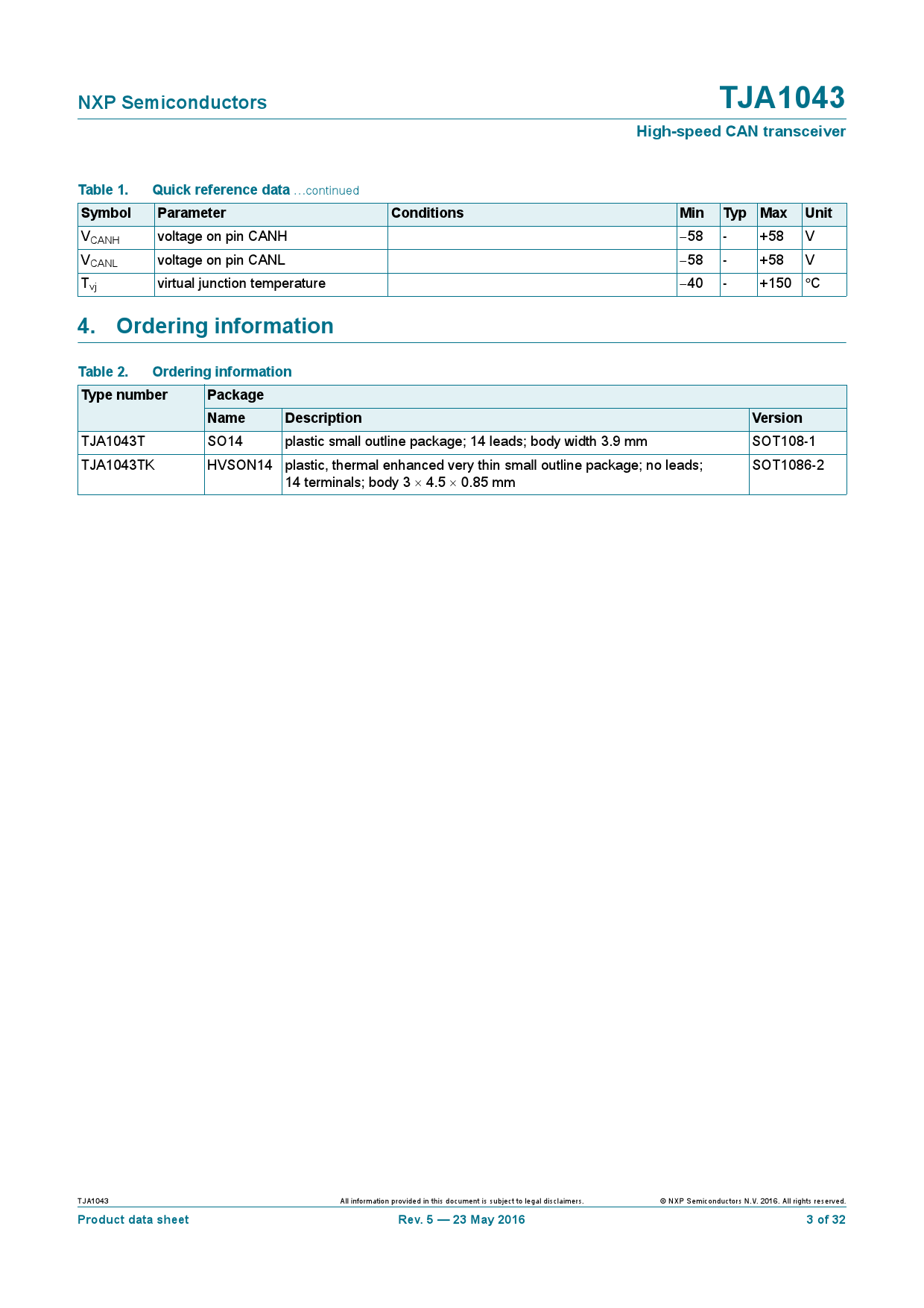 TJA1043T/1J_（NXP(恩智浦)）TJA1043T/1J中文资料_价格_PDF手册-立创电子商城