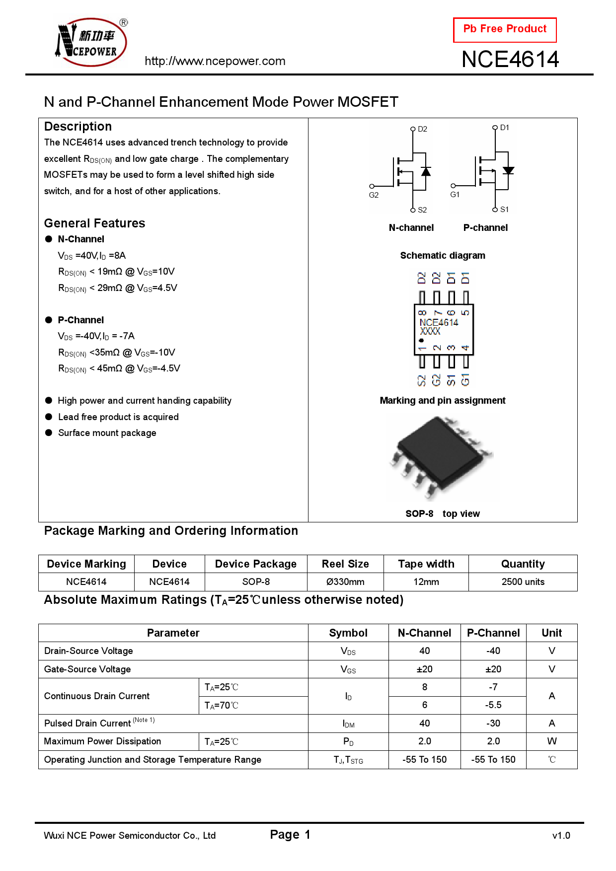 NCE4614_（NCE(无锡新洁能)）NCE4614中文资料_价格_PDF手册-立创电子商城