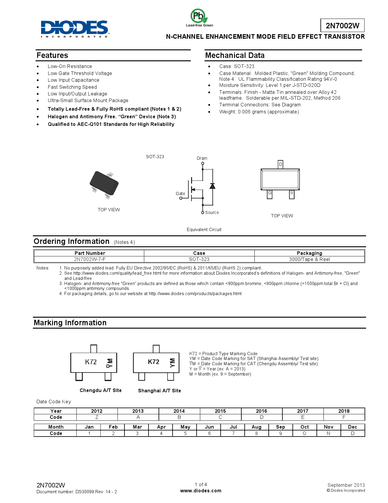 2N7002W-7-F_（DIODES(美台)）2N7002W-7-F中文资料_价格_PDF手册-立创电子商城
