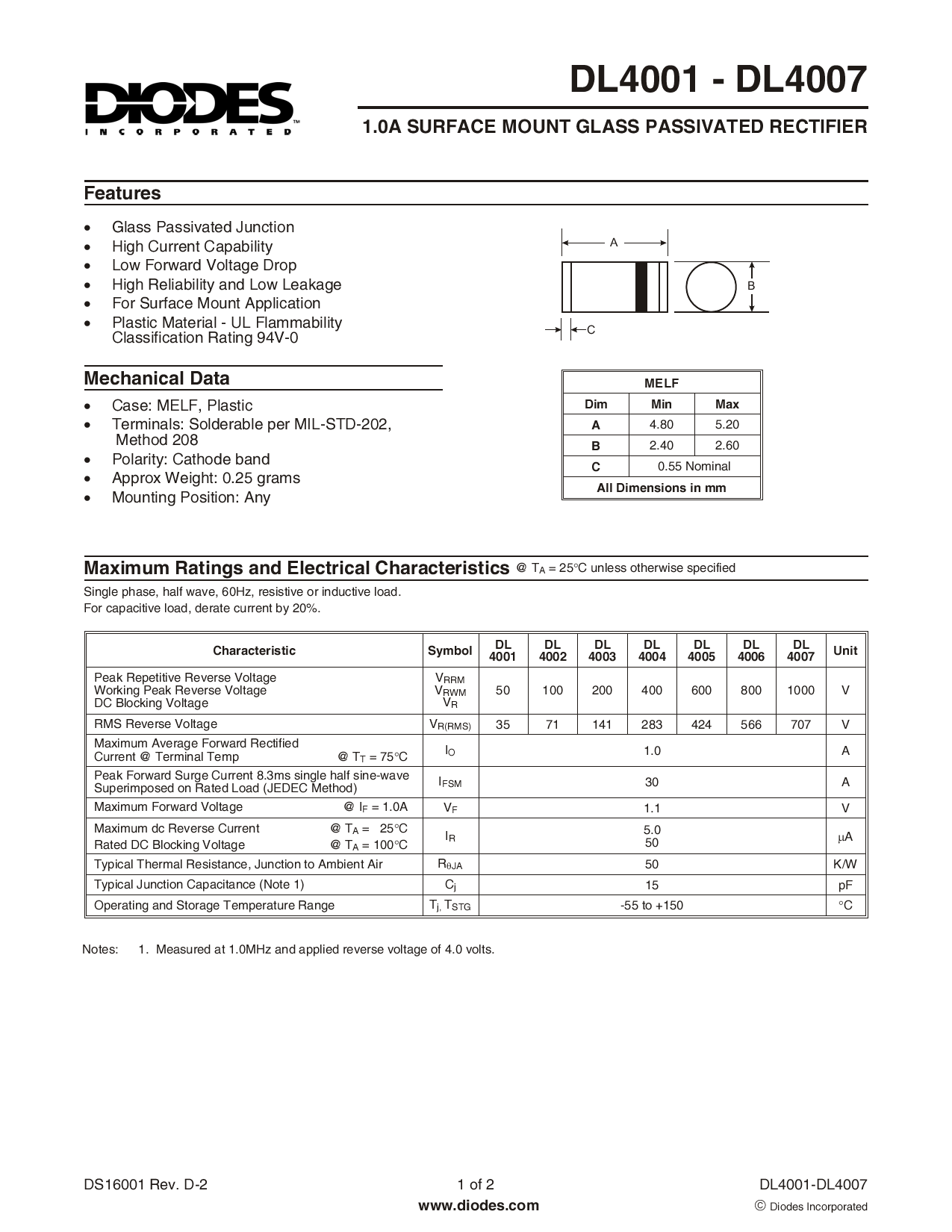DL4001-13-F_（DIODES(美台)）DL4001-13-F中文资料_价格_PDF手册-立创电子商城