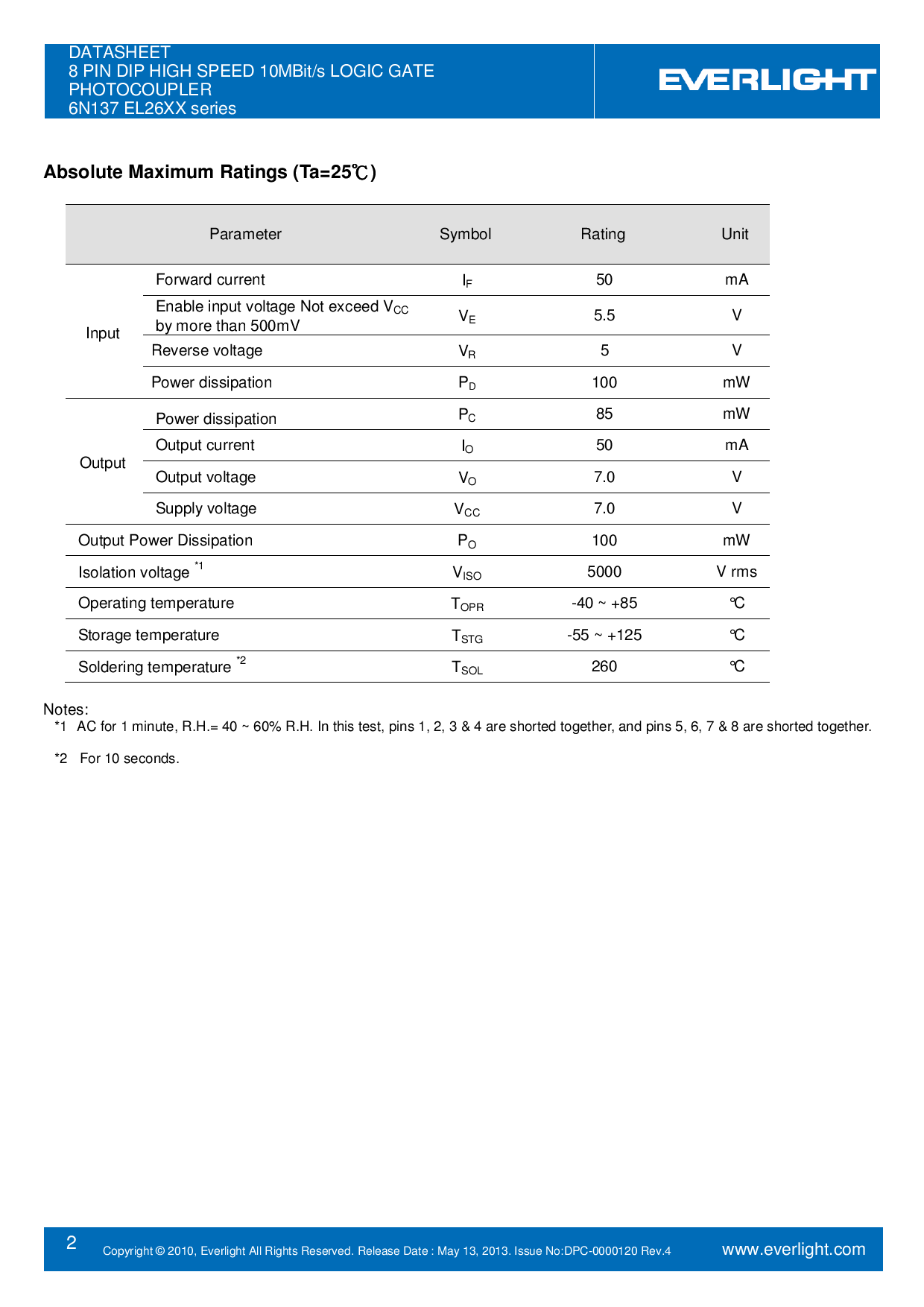 6N137_（EVERLIGHT(亿光)）6N137中文资料_价格_PDF手册-立创电子商城