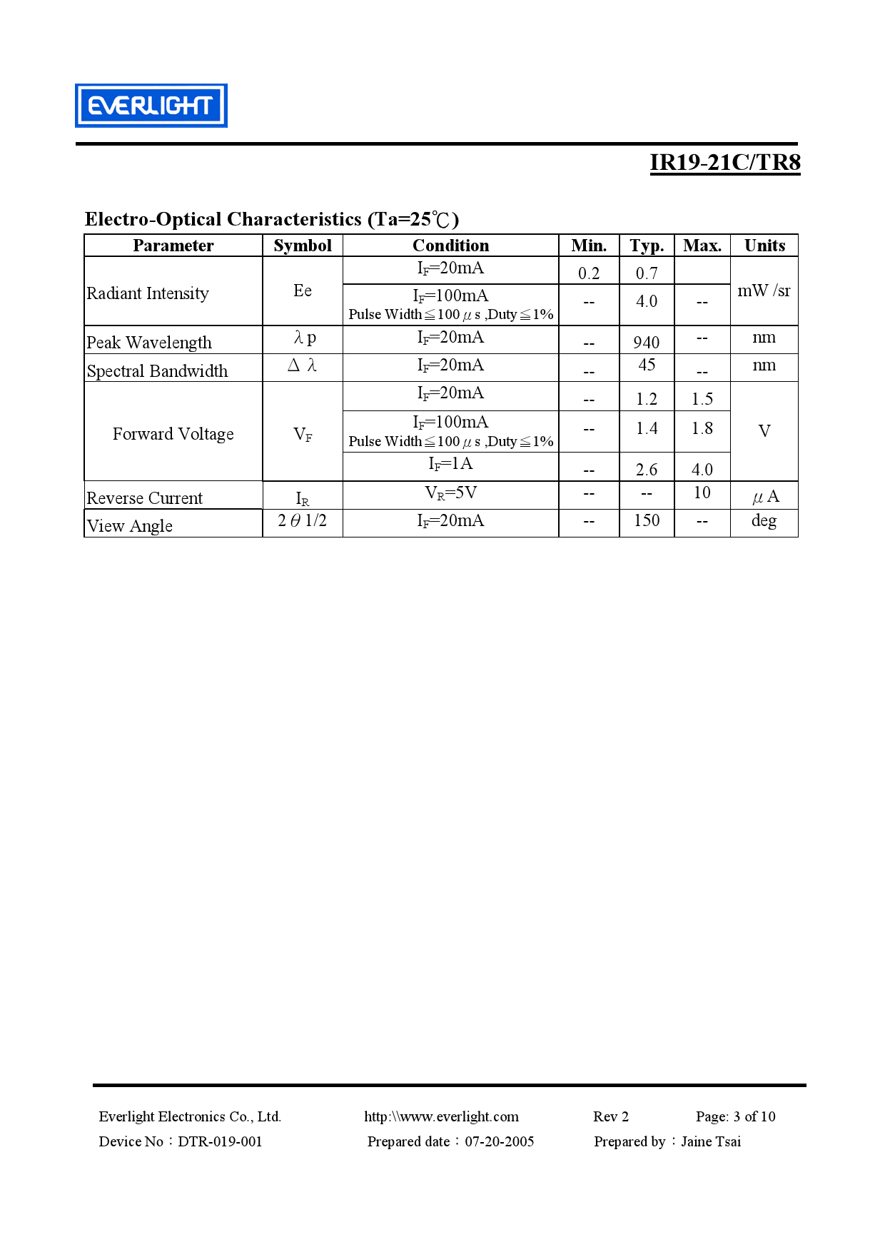 IR19-21C/TR8(AQL)_（EVERLIGHT(台湾亿光)）IR19-21C/TR8(AQL)中文资料_价格_PDF手册-立创电子商城