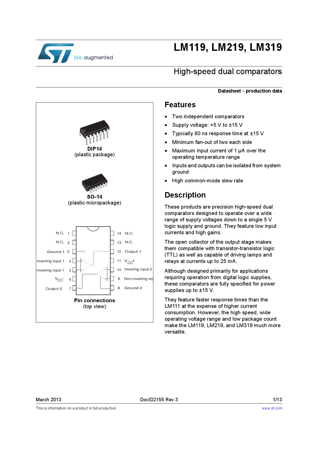 LM319DT_（ST(意法半导体)）LM319DT中文资料_价格_PDF手册-立创电子商城