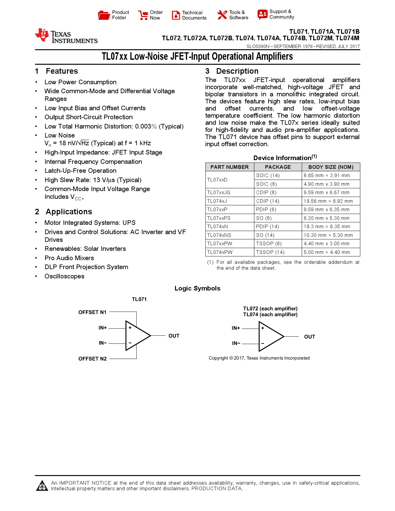 TL074CN_（TI(德州仪器)）TL074CN中文资料_价格_PDF手册-立创电子商城