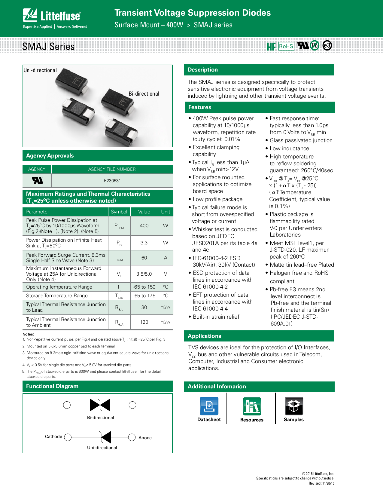 SMAJ30A_（Littelfuse(美国力特)）SMAJ30A中文资料_价格_PDF手册-立创电子商城