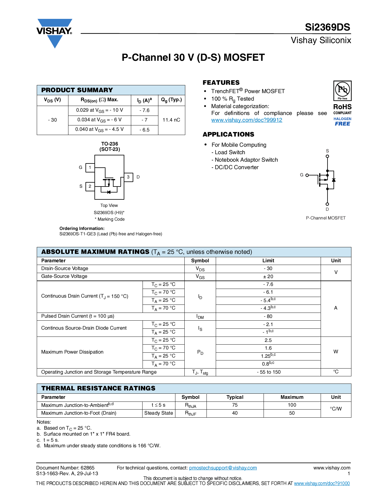 SI2369DS-T1-GE3_（VISHAY(威世)）SI2369DS-T1-GE3中文资料_价格_PDF手册-立创电子商城