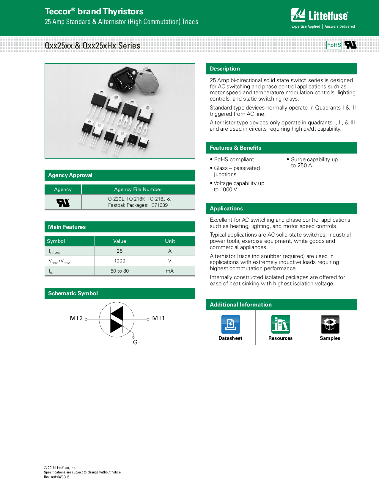 Q4025L6_（Littelfuse(美国力特)）Q4025L6中文资料_价格_PDF手册-立创电子商城