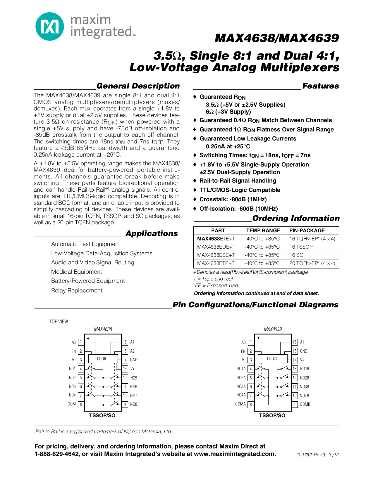 MAX4638ETE+_（ADI(亚德诺)/MAXIM(美信)）MAX4638ETE+中文资料_价格_PDF手册-立创电子商城