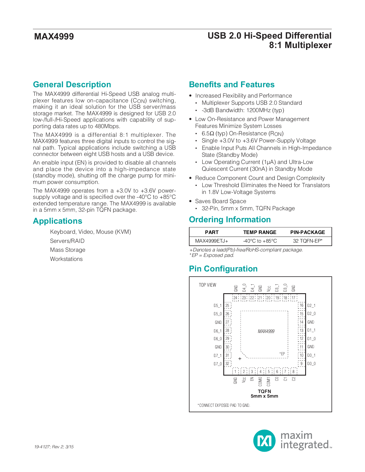 MAX4999ETJ+_（MAXIM(美信)）MAX4999ETJ+中文资料_价格_PDF手册-立创电子商城