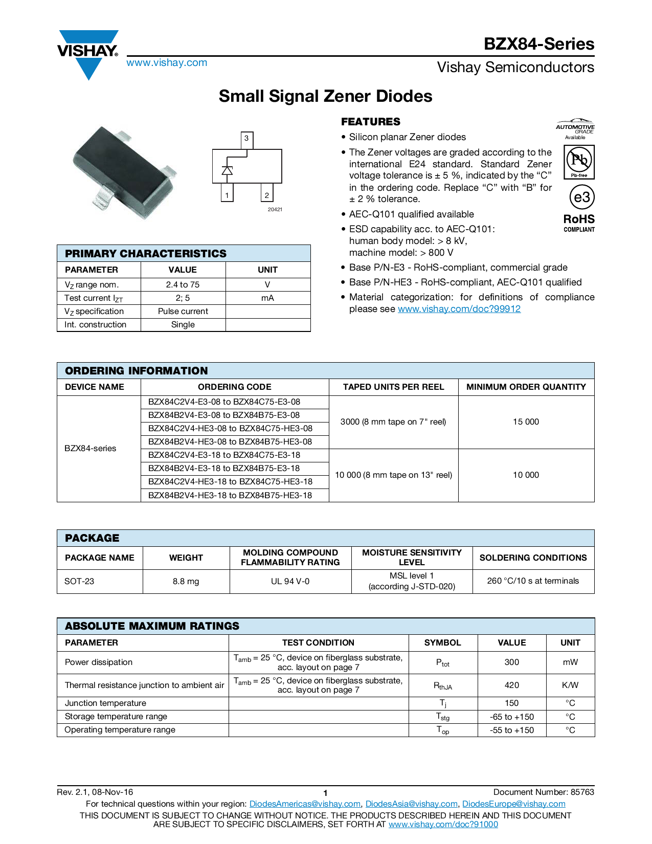 BZX84C6V2-E3-08_（VISHAY(威世)）BZX84C6V2-E3-08中文资料_价格_PDF手册-立创电子商城