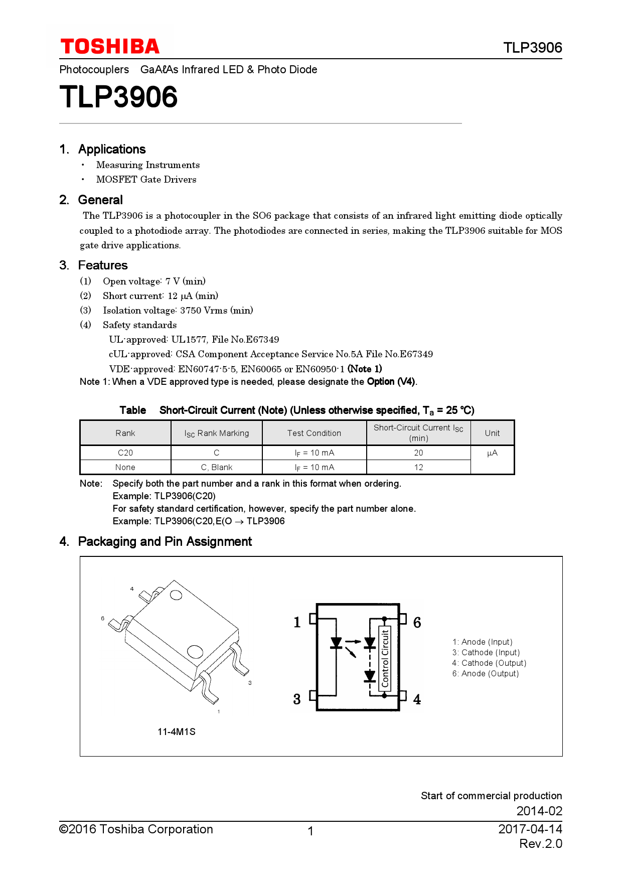 TLP3906(TPL,E_（TOSHIBA(东芝)）TLP3906(TPL,E中文资料_价格_PDF手册-立创电子商城