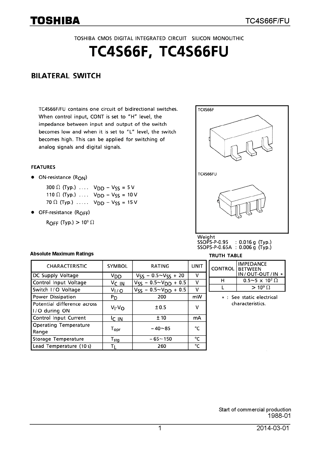 TC4S66F,LF_（TOSHIBA(东芝)）TC4S66F,LF中文资料_价格_PDF手册-立创电子商城