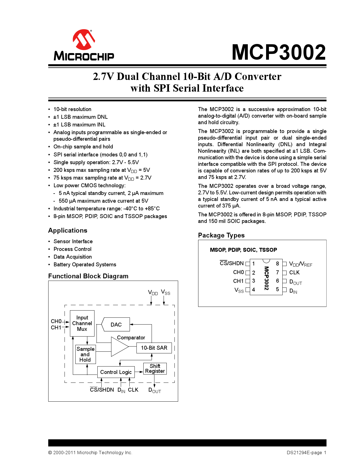 MCP3002-I/P_（MICROCHIP(美国微芯)）MCP3002-I/P中文资料_价格_PDF手册-立创电子商城