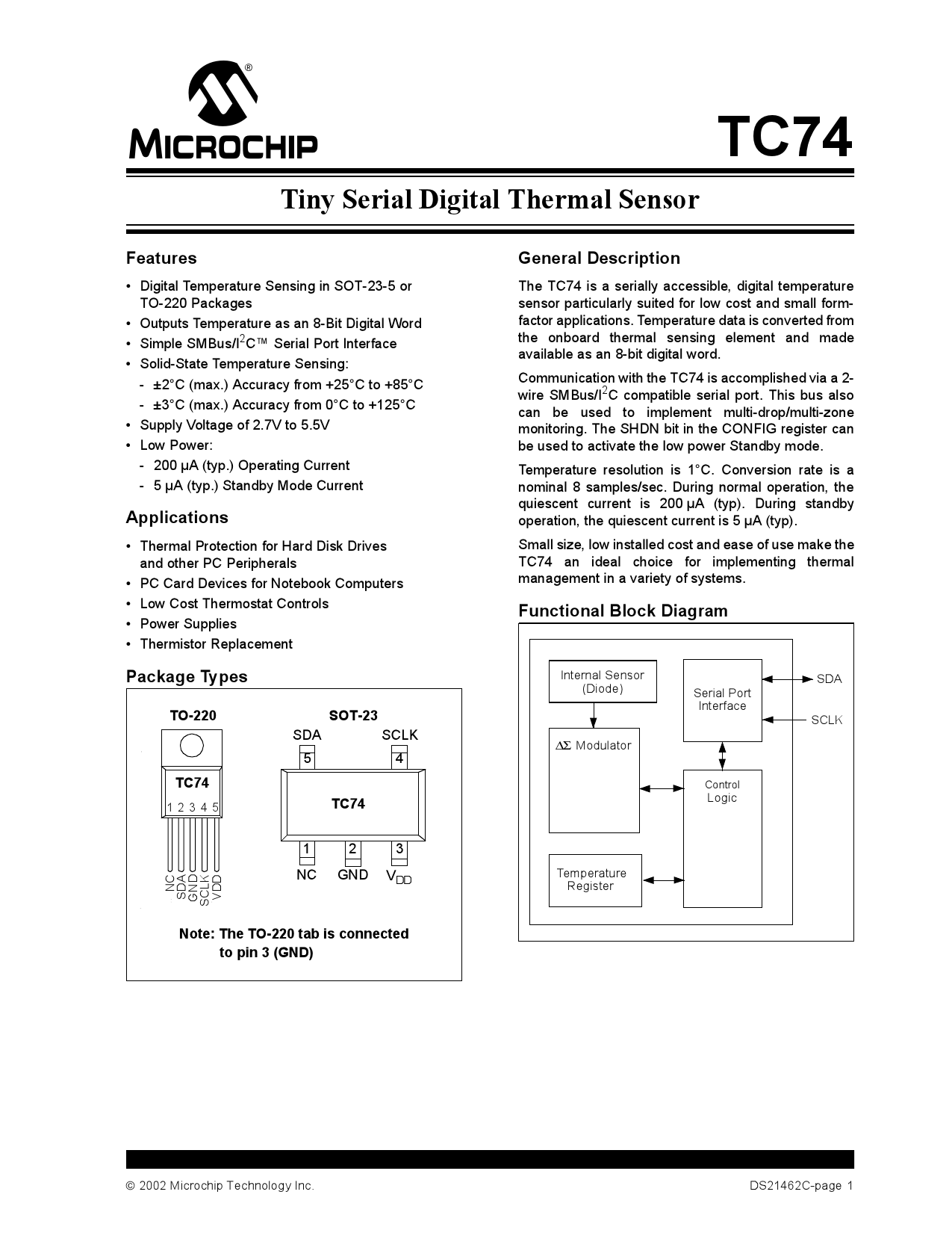 TC74A0-3.3VAT_（MICROCHIP(美国微芯)）TC74A0-3.3VAT中文资料_价格_PDF手册-立创电子商城