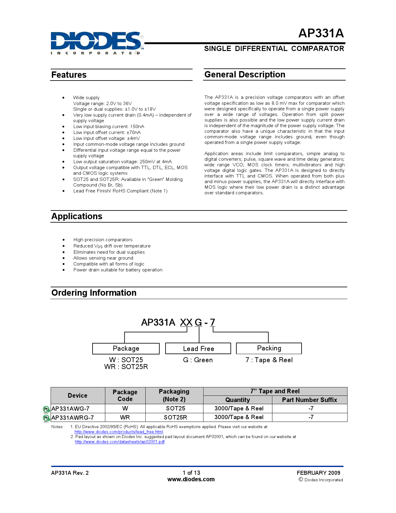 AP331AWG-7_（DIODES(美台)）AP331AWG-7中文资料_价格_PDF手册-立创电子商城