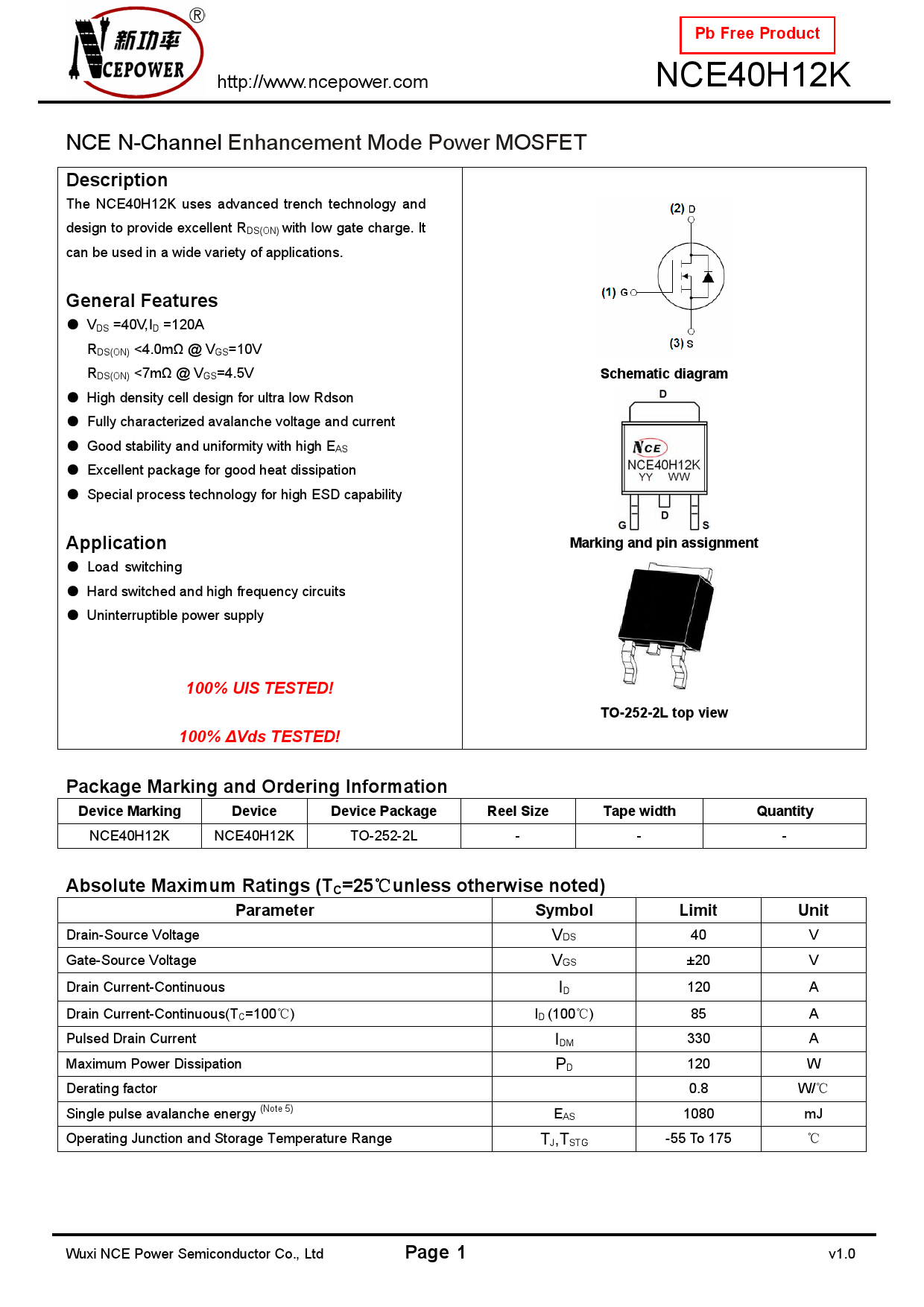NCE40H12K_（NCE(无锡新洁能)）NCE40H12K中文资料_价格_PDF手册-立创电子商城