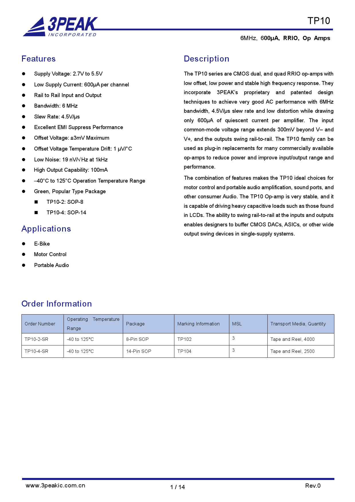 TP10-2-SR_（3PEAK）TP10-2-SR中文资料_价格_PDF手册-立创电子商城