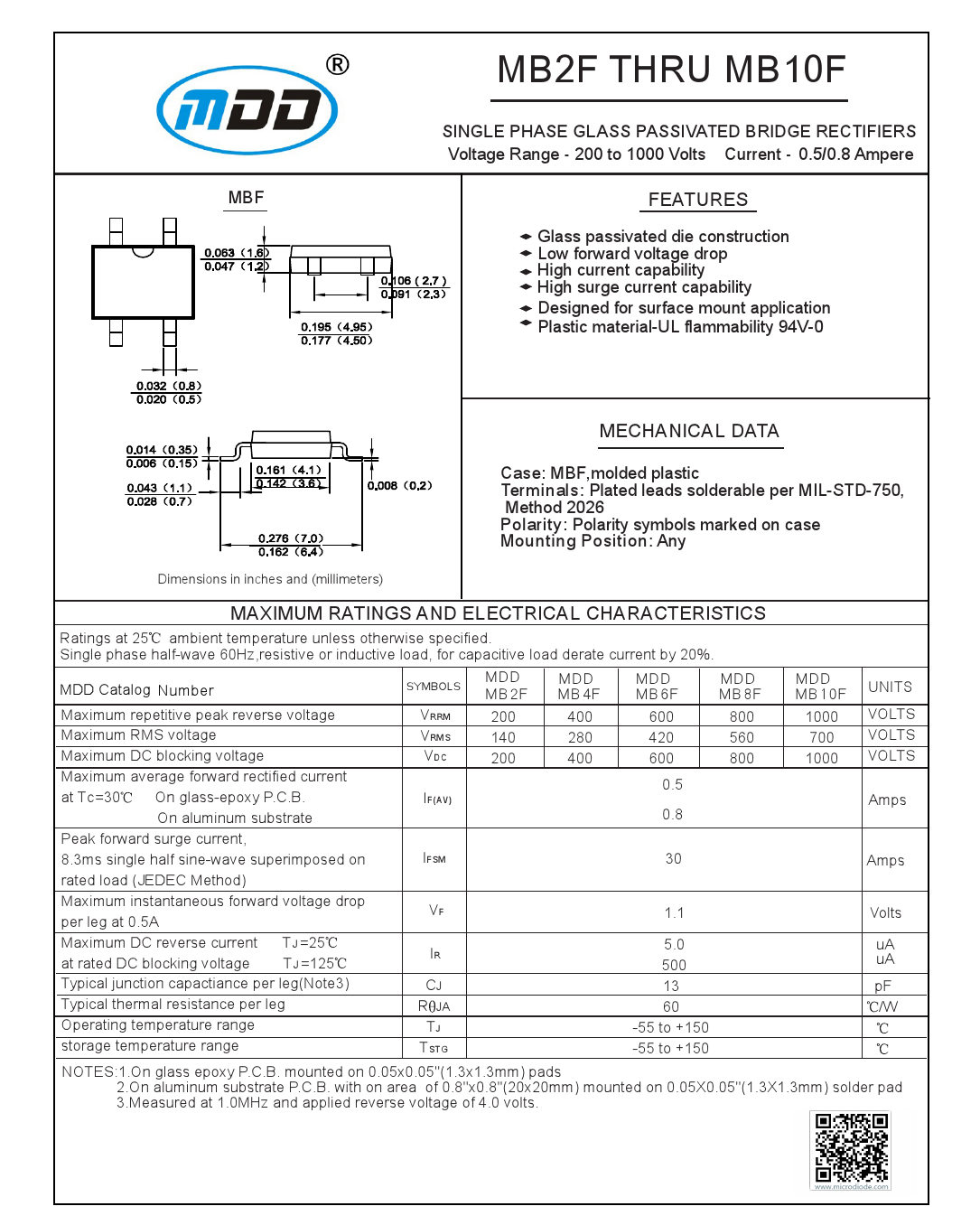 MB10F_（MDD）MB10F中文资料_价格_PDF手册-立创电子商城