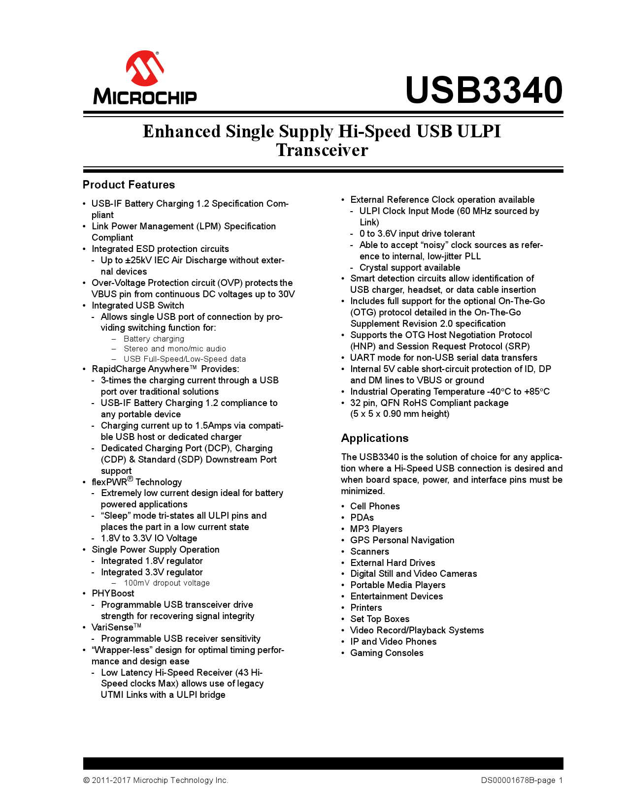 USB3340-EZK-TR_（MICROCHIP(美国微芯)）USB3340-EZK-TR中文资料_价格_PDF手册-立创电子商城