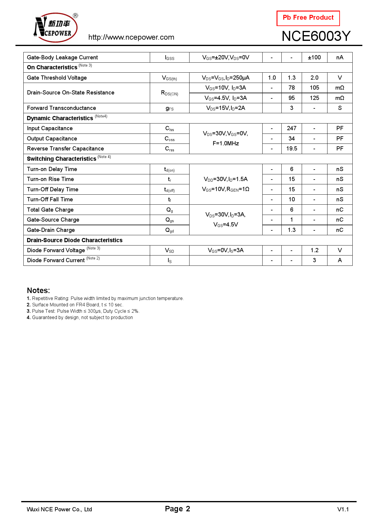 NCE6003Y_（无锡新洁能）NCE6003Y中文资料_价格_PDF手册-立创电子商城
