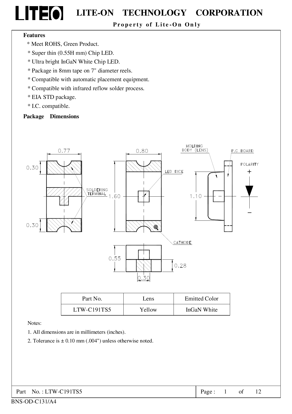 LTW-C191TS5_（LITEON(光宝)）LTW-C191TS5中文资料_价格_PDF手册-立创电子商城