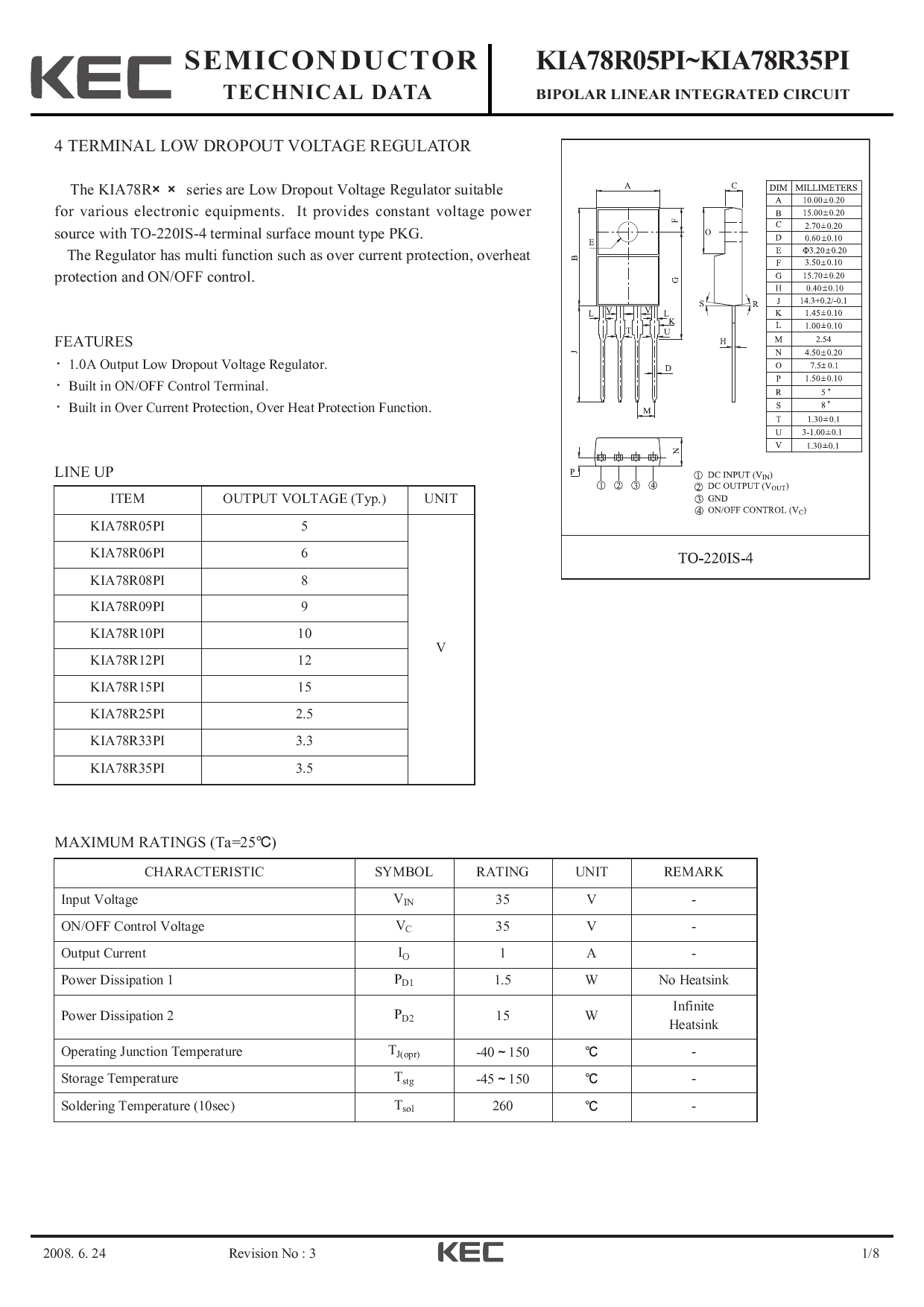 KIA78R05PI-U/P_（KEC）KIA78R05PI-U/P中文资料_价格_PDF手册-立创电子商城