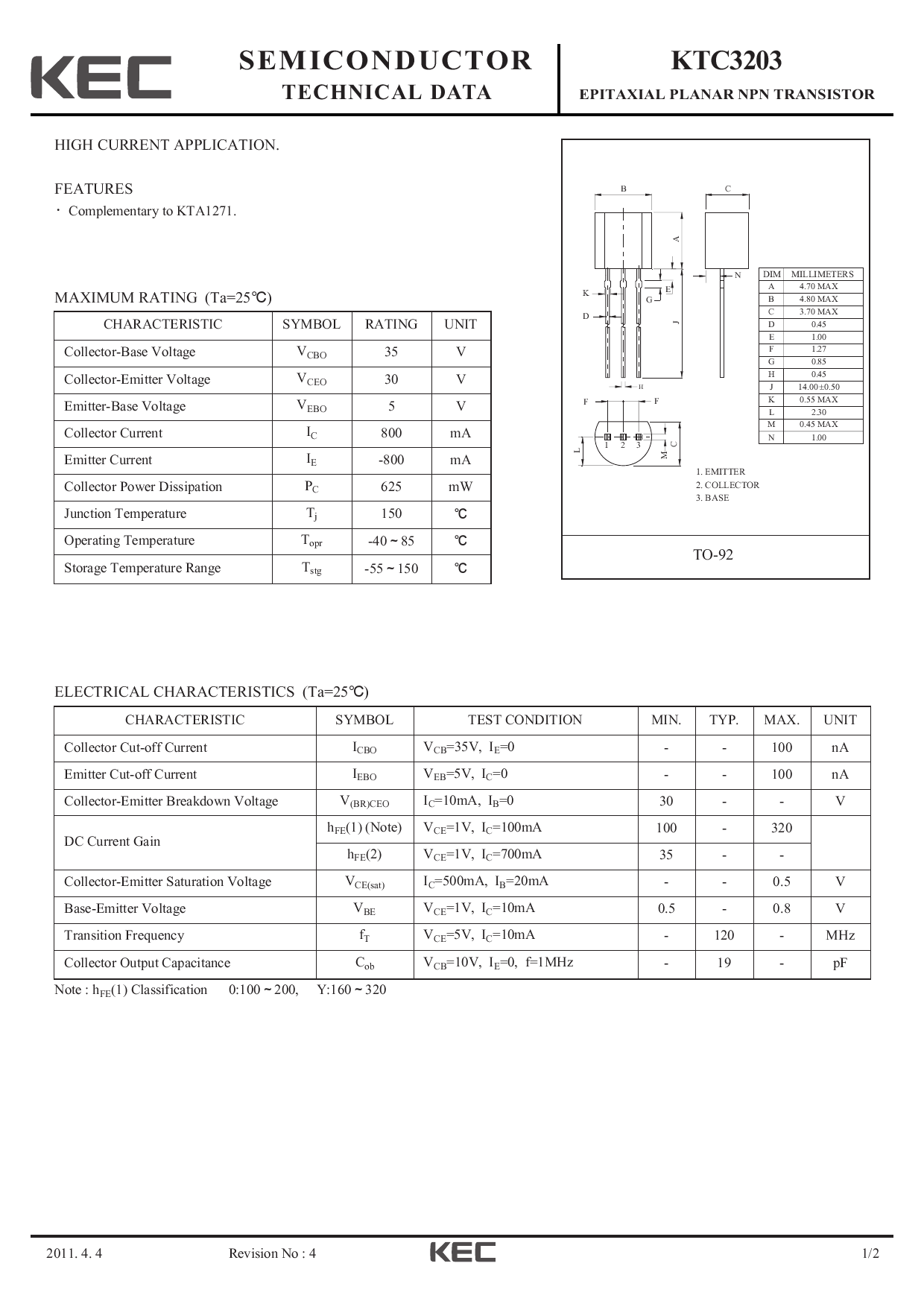 KTC3203-Y-AT/P_（KEC）KTC3203-Y-AT/P中文资料_价格_PDF手册-立创电子商城