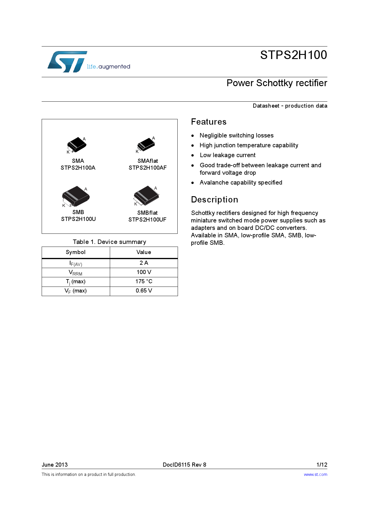 STPS2H100A_（ST(意法半导体)）STPS2H100A中文资料_价格_PDF手册-立创电子商城