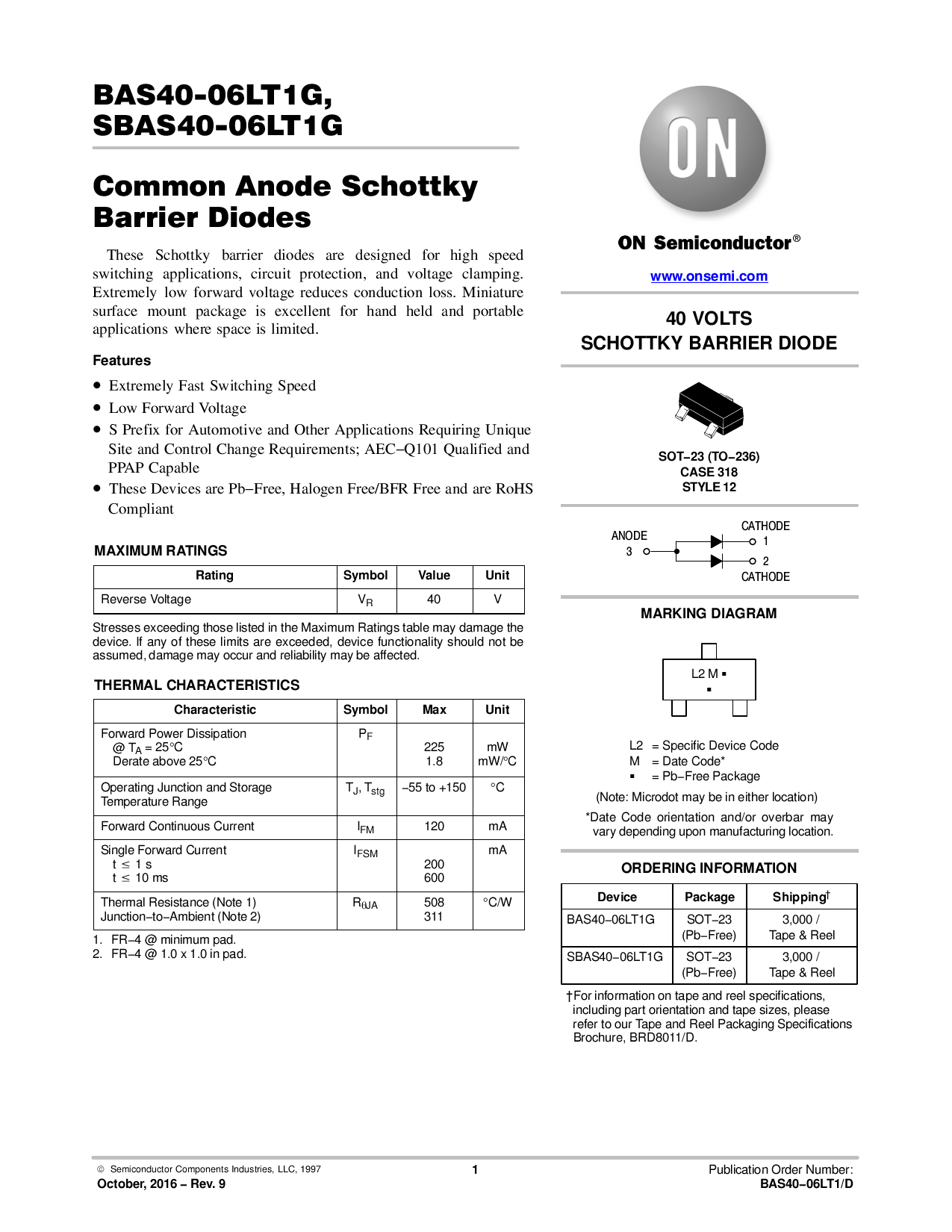 BAS40-06LT1G_（onsemi(安森美)）BAS40-06LT1G中文资料_价格_PDF手册-立创电子商城