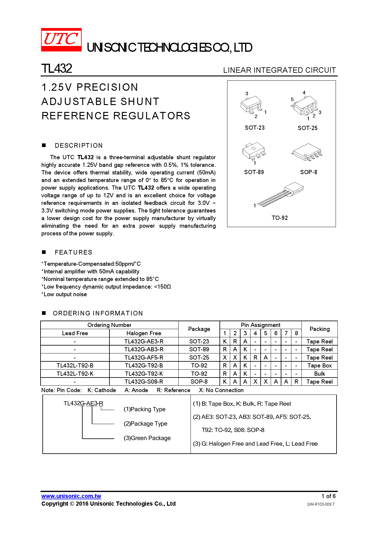 TL432G-AE3-R_（UTC(友顺)）TL432G-AE3-R中文资料_价格_PDF手册-立创电子商城
