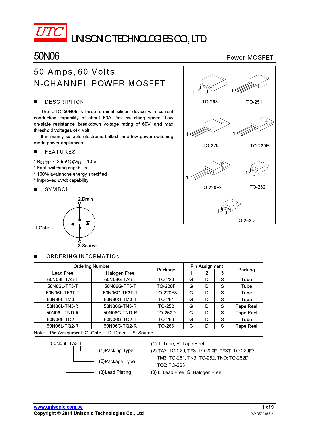 50N06L-TA3-T_（UTC(友顺)）50N06L-TA3-T中文资料_价格_PDF手册-立创电子商城