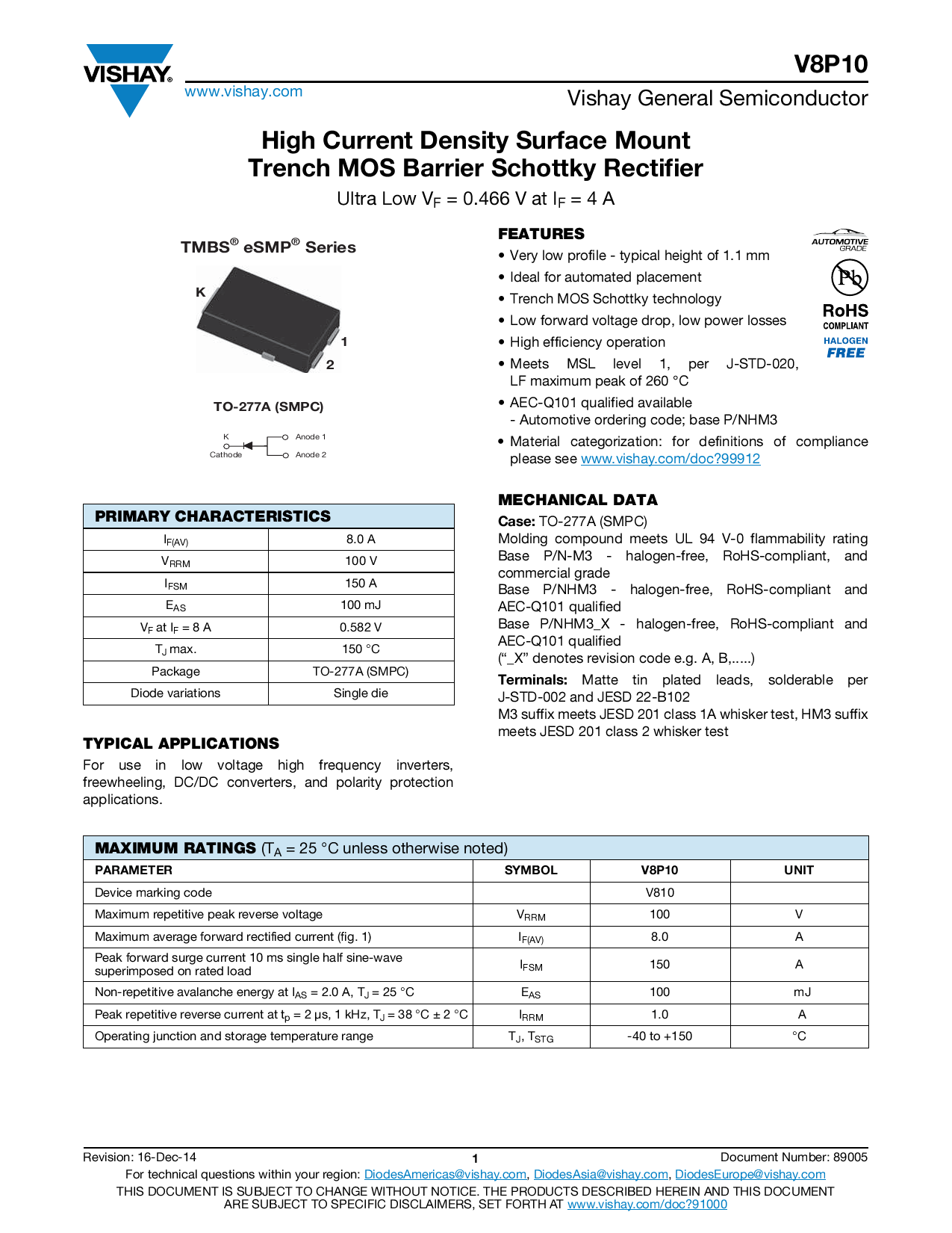 V8P10-M3/86A_（VISHAY(威世)）V8P10-M3/86A中文资料_价格_PDF手册-立创电子商城
