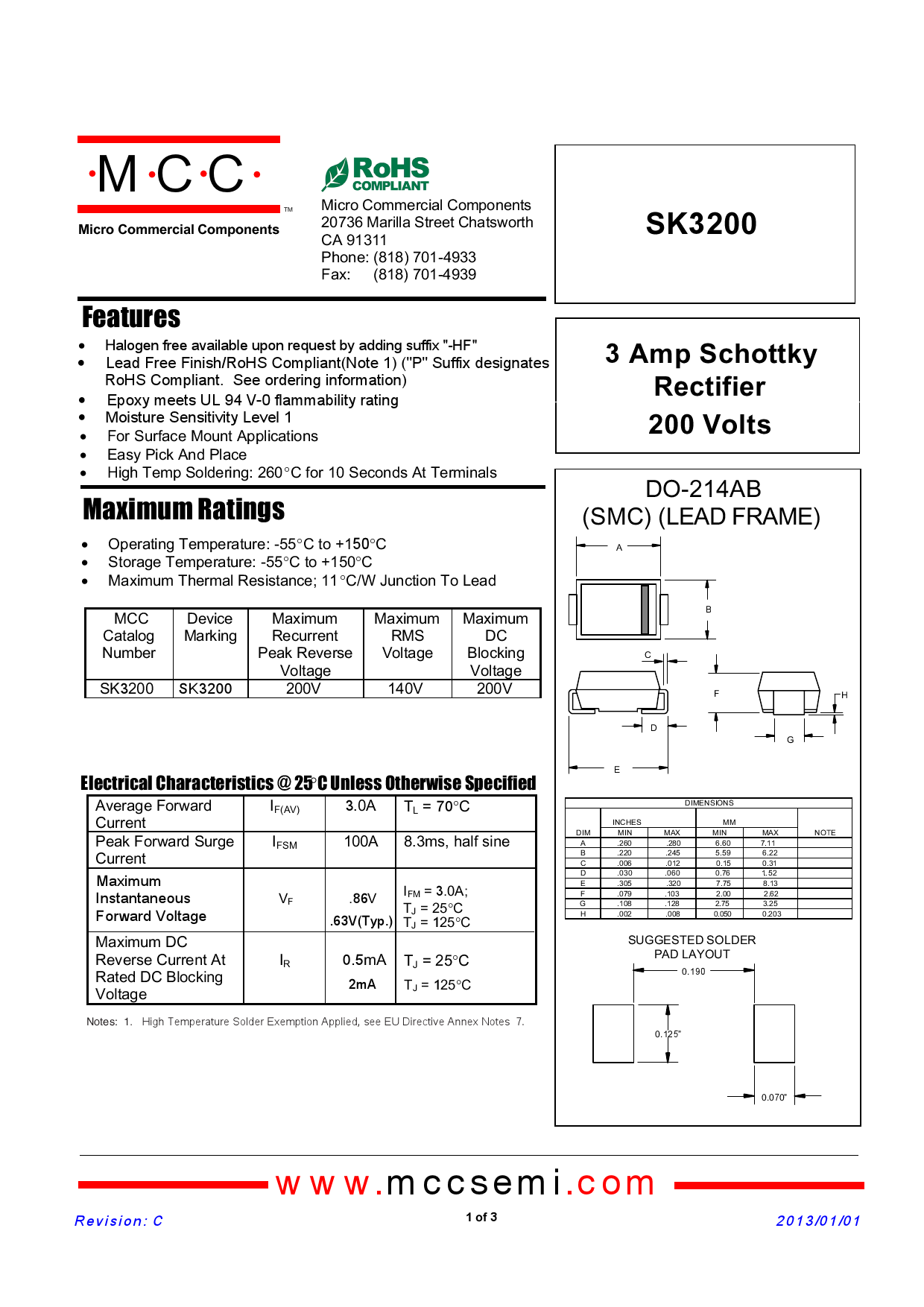 SK3200-TP_（MCC(美微科)）SK3200-TP中文资料_价格_PDF手册-立创电子商城
